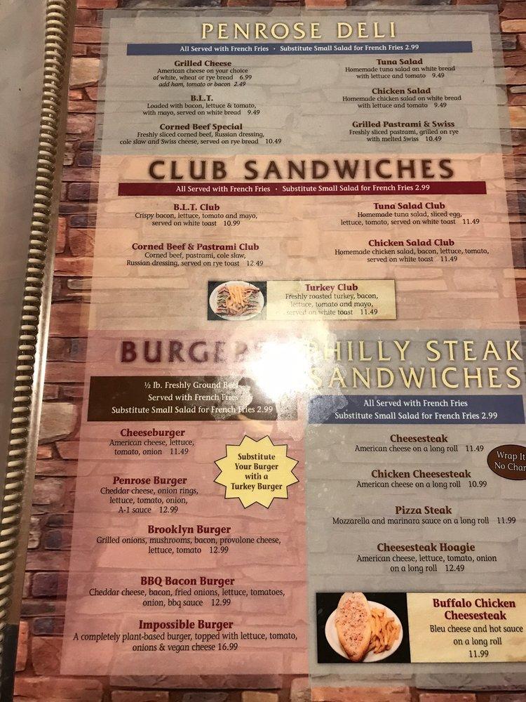 Menu at Penrose Diner restaurant, Philadelphia, Penrose Ave