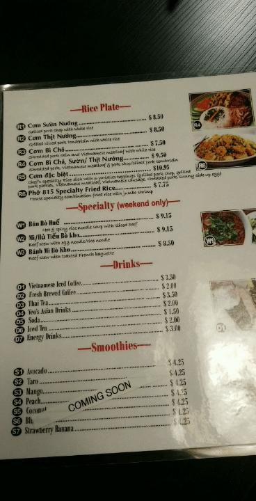 Menu at Pho 815 restaurant, Rockford, E State St