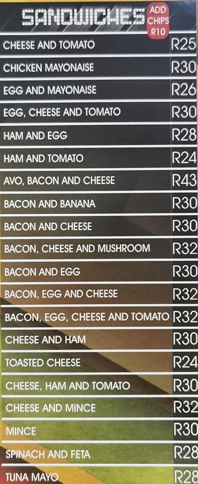Menu at Pizza Square restaurant, Trichardt
