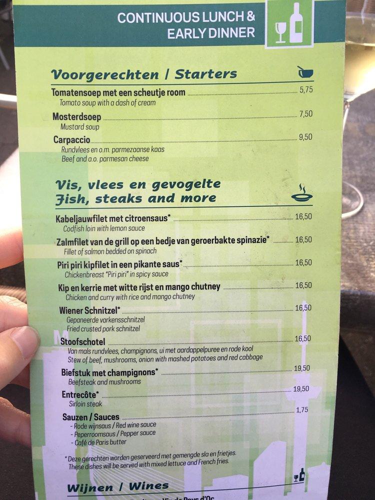 Menu at Raoul, Rotterdam