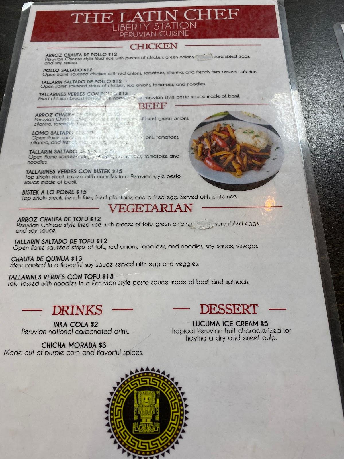 Menu at The Latin Chef Liberty Station restaurant, San Diego