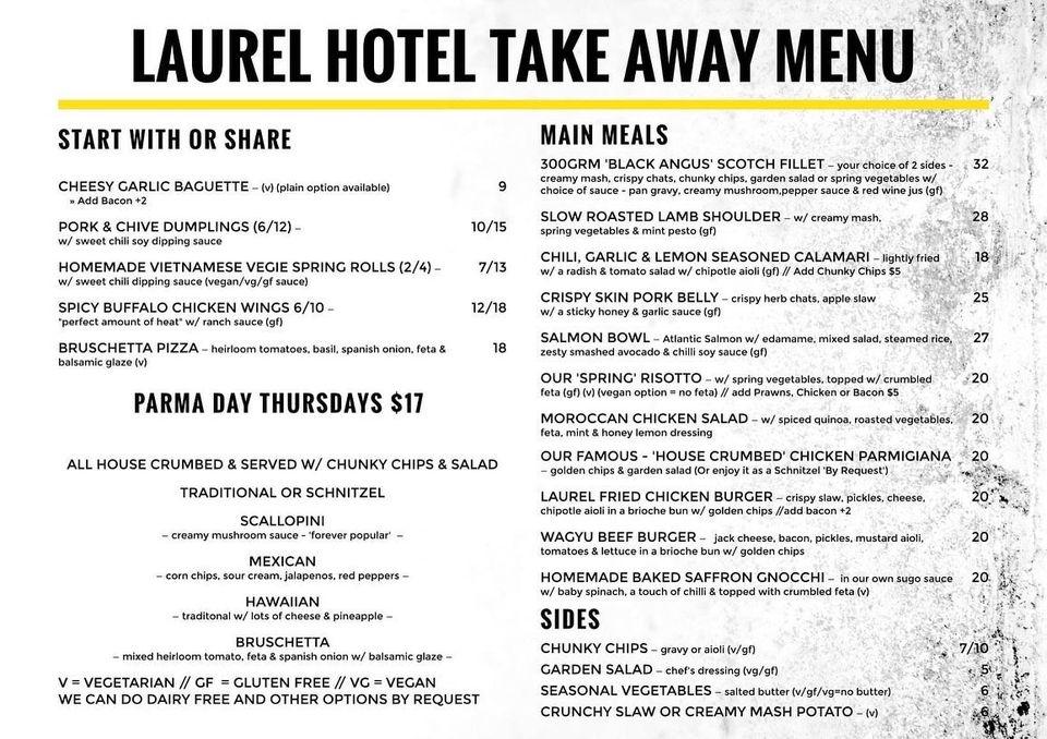 Menu at The Laurel Hotel pub & bar, Ascot Vale