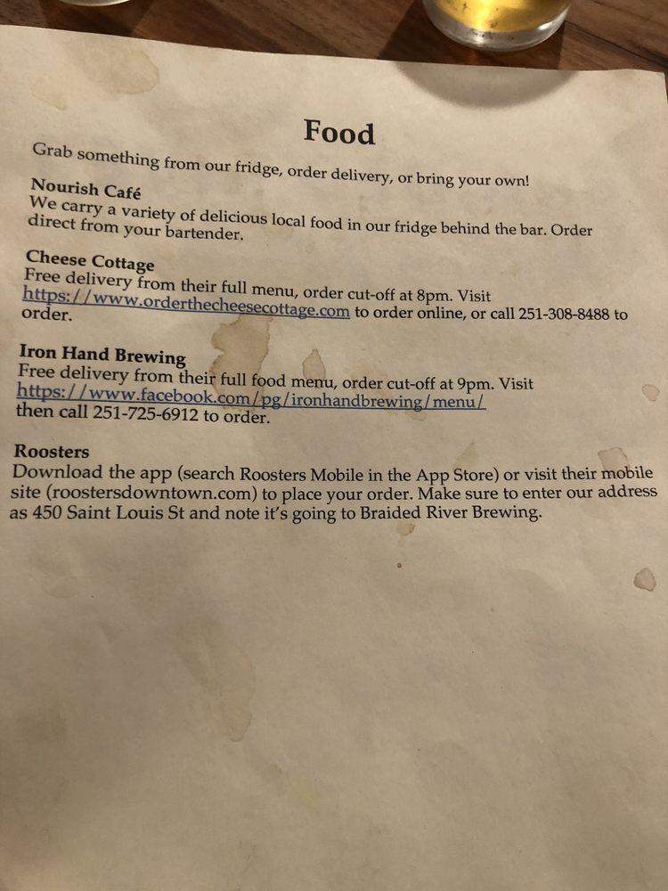 Menu at Braided River Brewing Company, Mobile