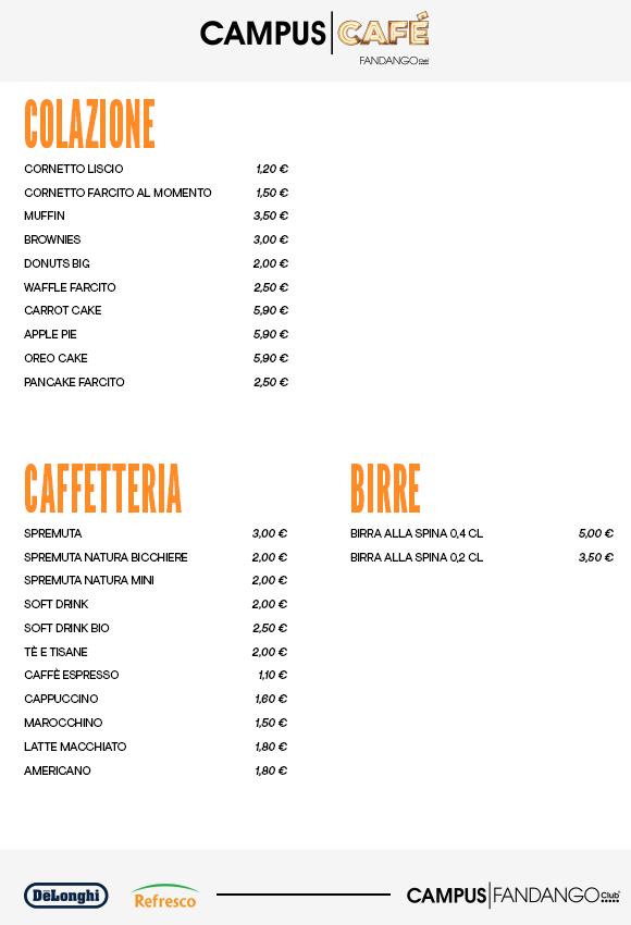Menu at Campus Café restaurant, Buccinasco