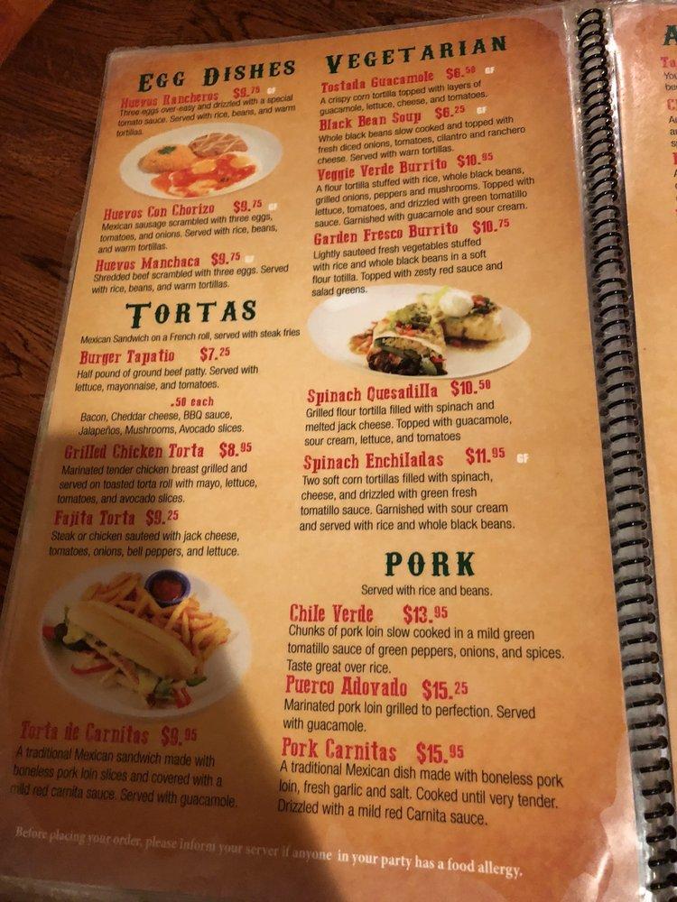 Menu at El Tapatio Mexican Restaurant, Rowley