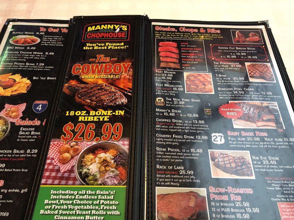 Menu at Manny's Original Chophouse steakhouse, Bay Lake