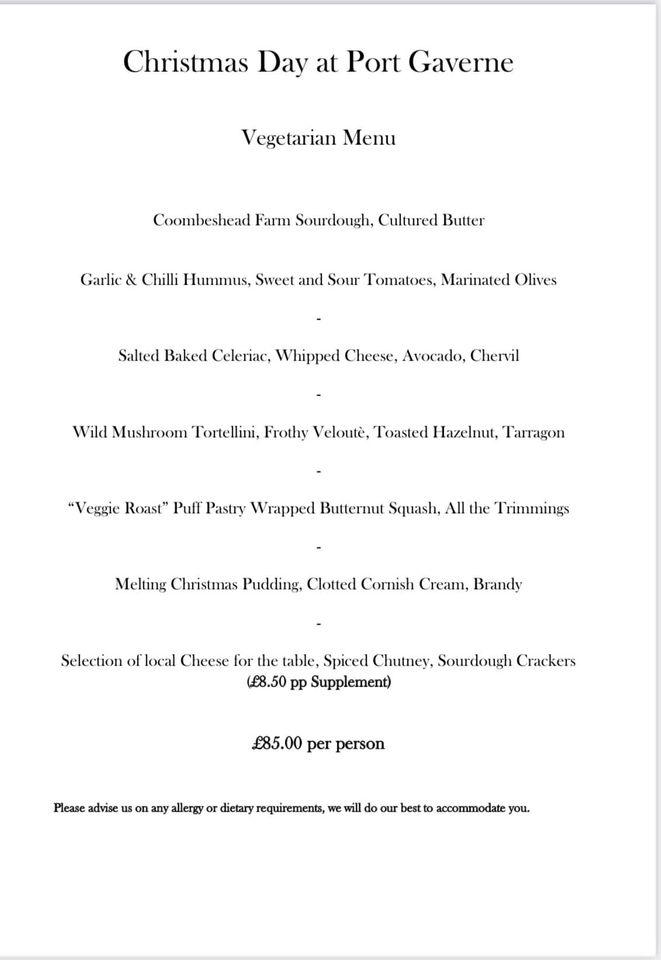 Menu at Port Gaverne Restaurant & Hotel, Port Isaac