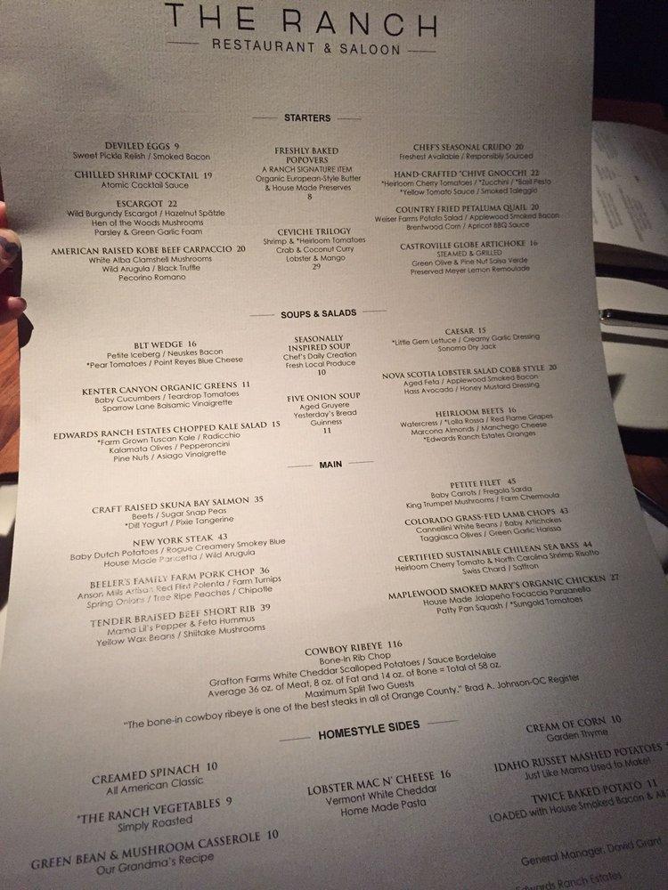 Menu at THE RANCH Restaurant, Anaheim, E Ball Rd #101A