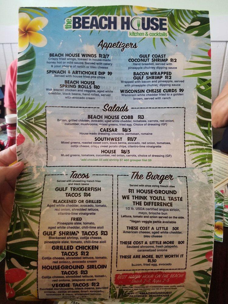 Menu at The Beach House Kitchen and Cocktails pub & bar, Gulf Shores