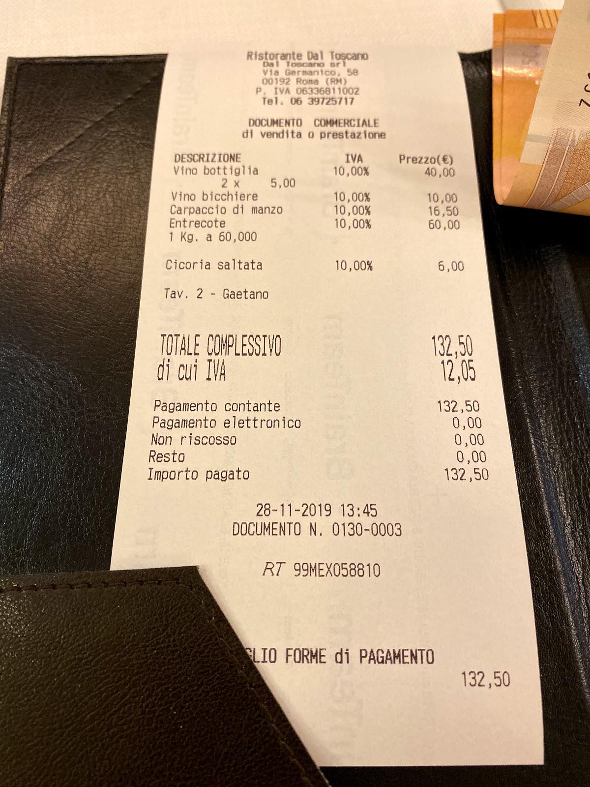 Menu da Ristorante Dal Toscano, Roma, Via Germanico