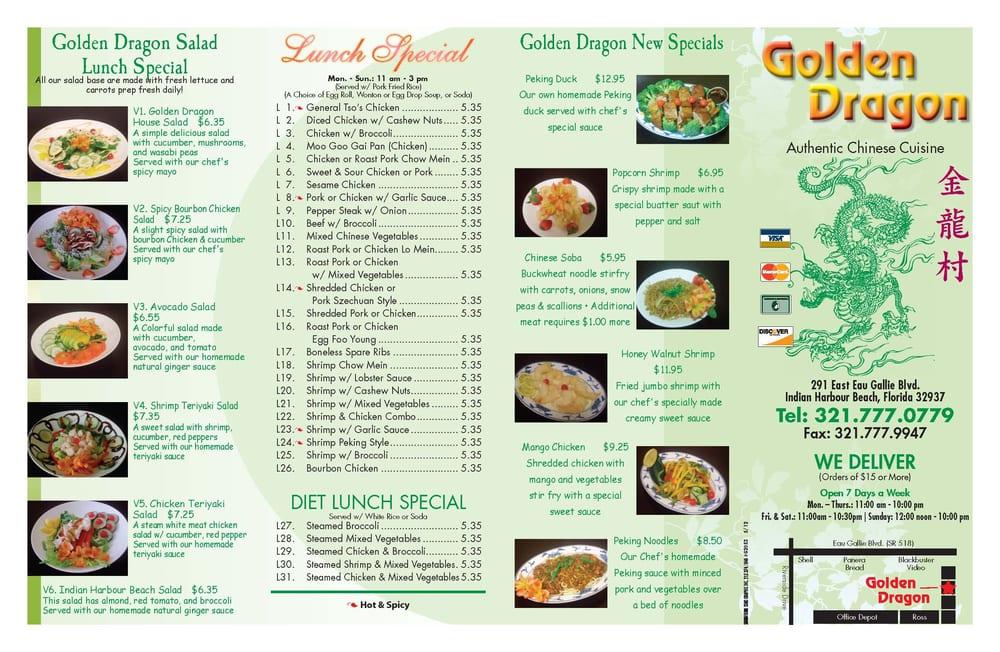 Menu at Golden Dragon restaurant, Satellite Beach, 291 E Eau Gallie Blvd