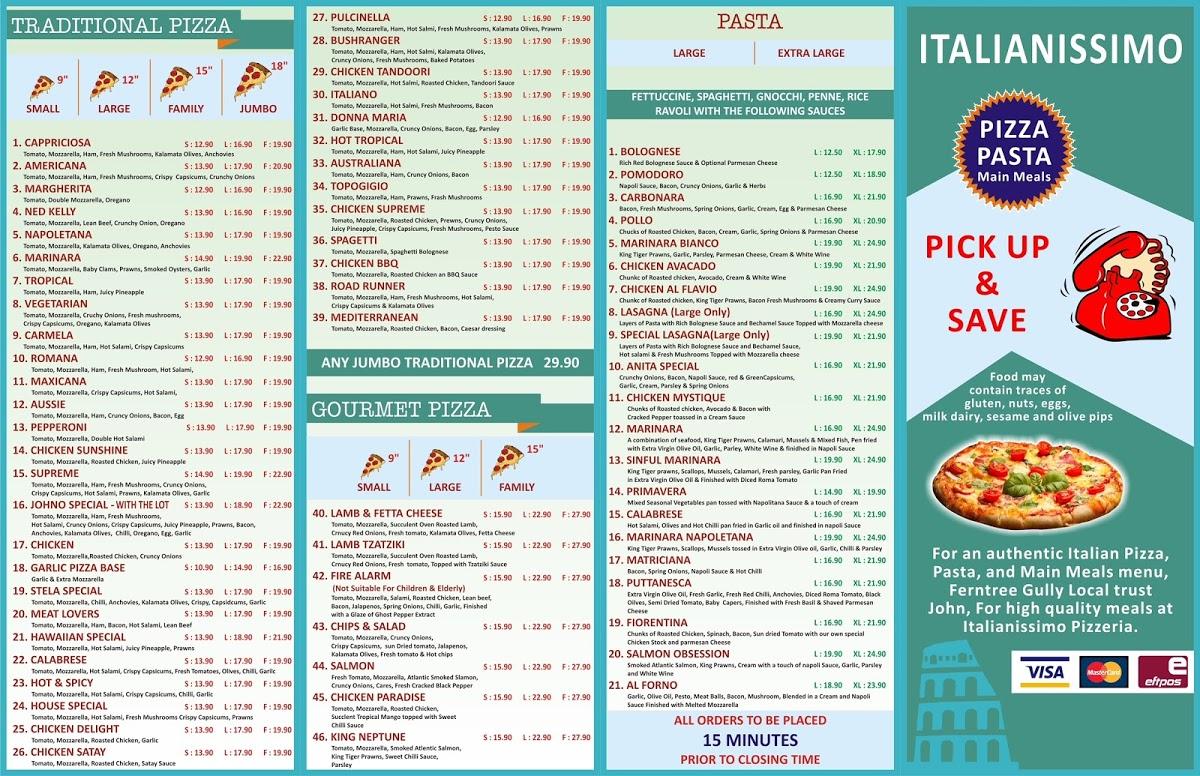Menu at ItalianIssimo Pizza & Pasta pizzeria, Ferntree Gully