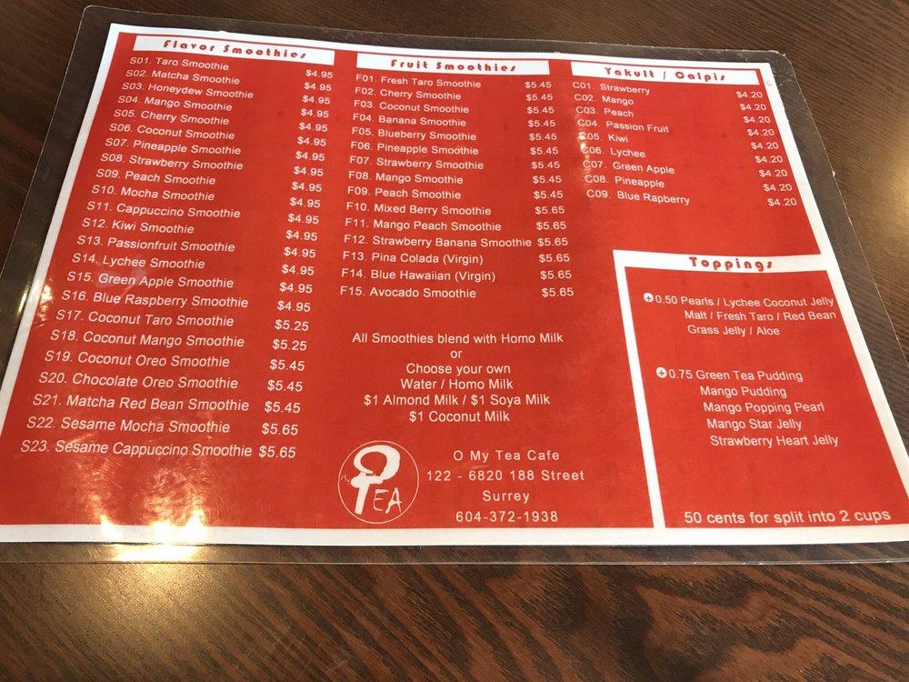 Menu at O My Tea Cafe, Surrey