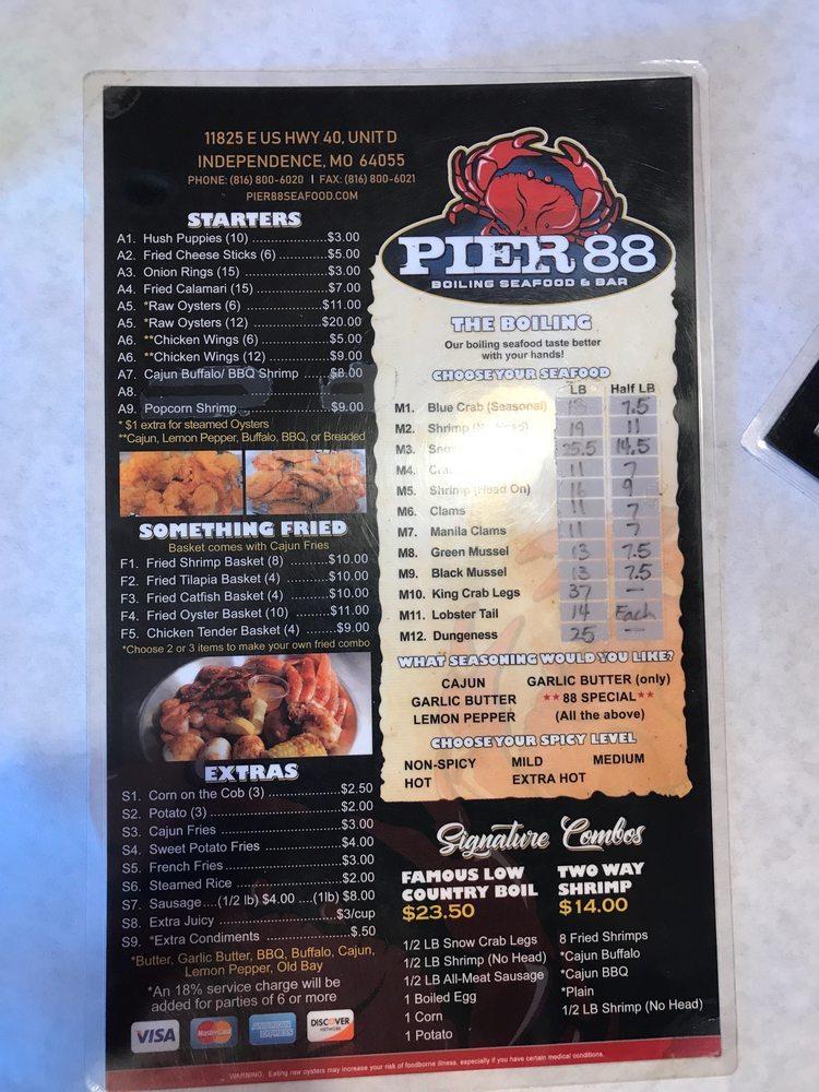 Menu at Pier 88 Boiling Seafood & Bar Independence, Independence