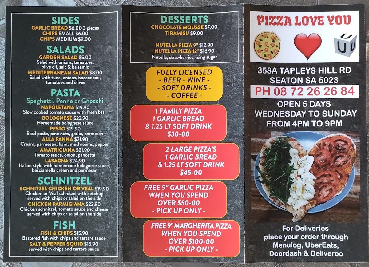 Menu at Pizza Love You restaurant, Seaton