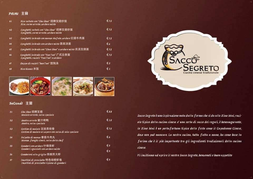 Menu at Sacco Segreto restaurant, Rome, Via Santa Maria Ausiliatrice