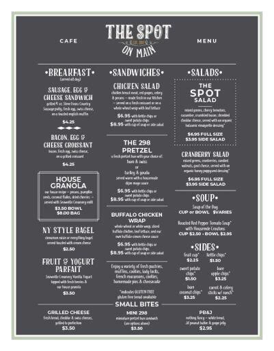 Menu at The Spot on Main cafe, Jackson