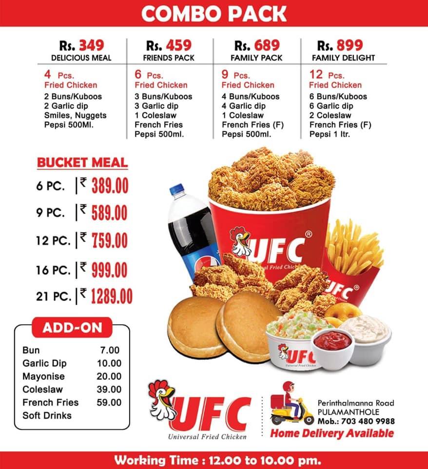 Menu at UFC Fried Chicken, India