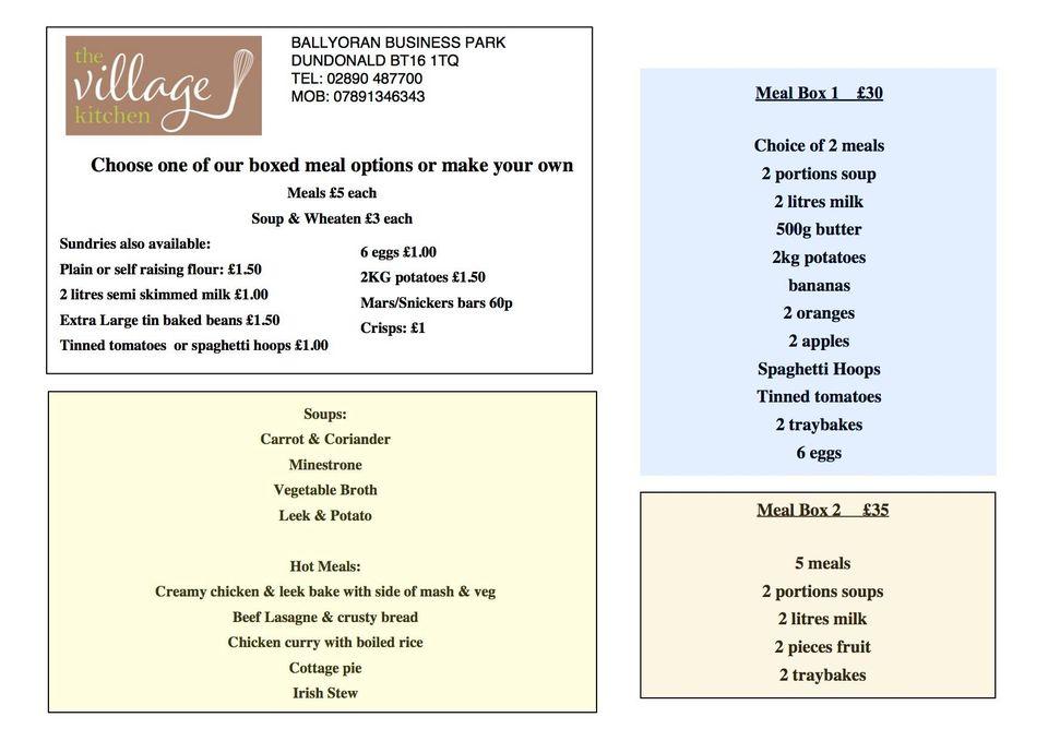 Menu at Village kitchen cafe, Belfast