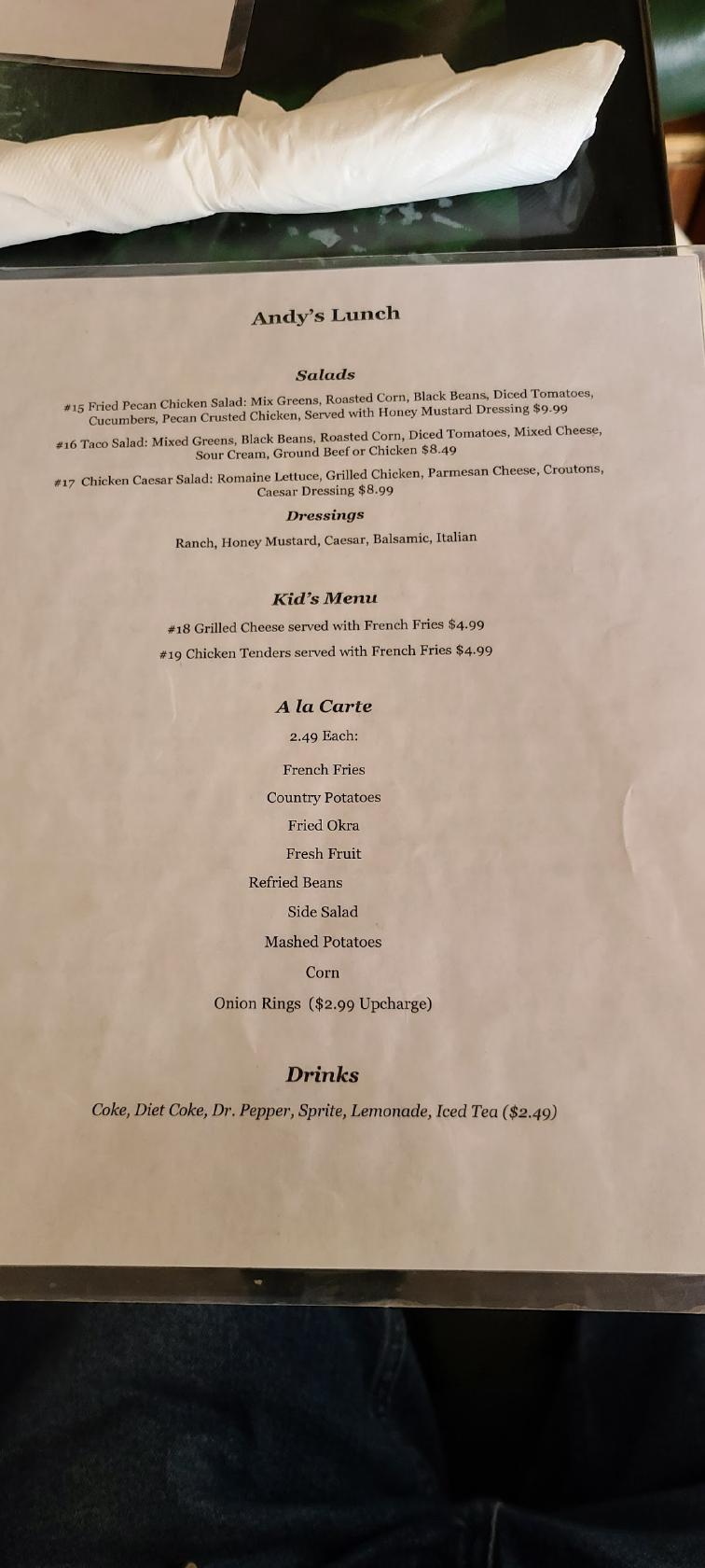 Menu at Cowboys Restaurant, Krum