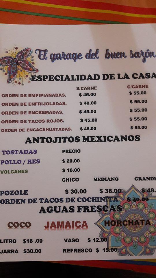 Menu at El Garage Del Buen Sazon restaurant, Tampico