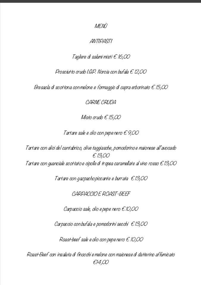 Menu at Interno 92 steakhouse, Rome