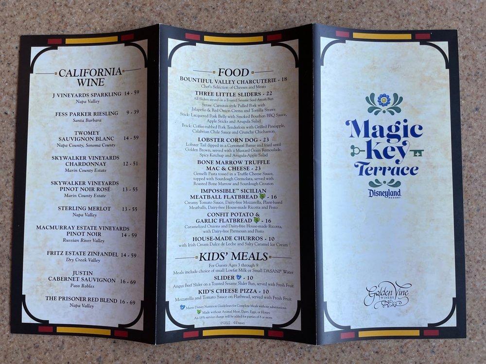 Carta del pub y bar Magic Key Terrace, Anaheim
