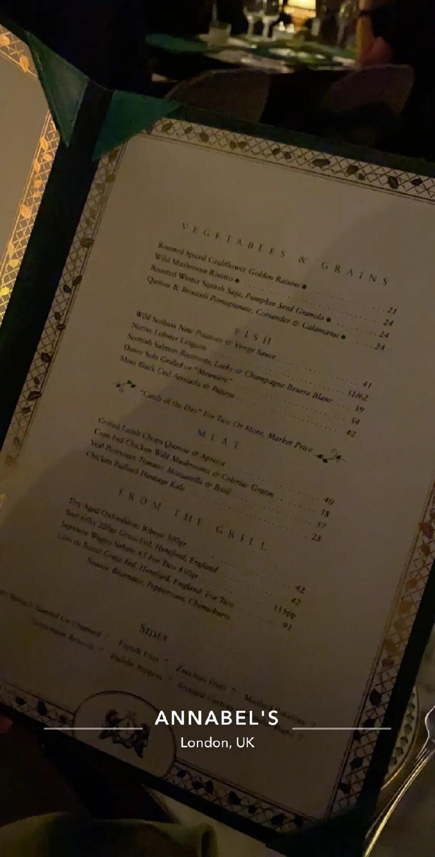 Menu at Annabel's pub & bar, London