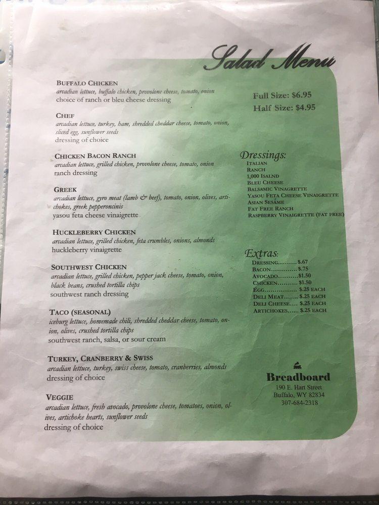 Menu at The Breadboard restaurant, Buffalo