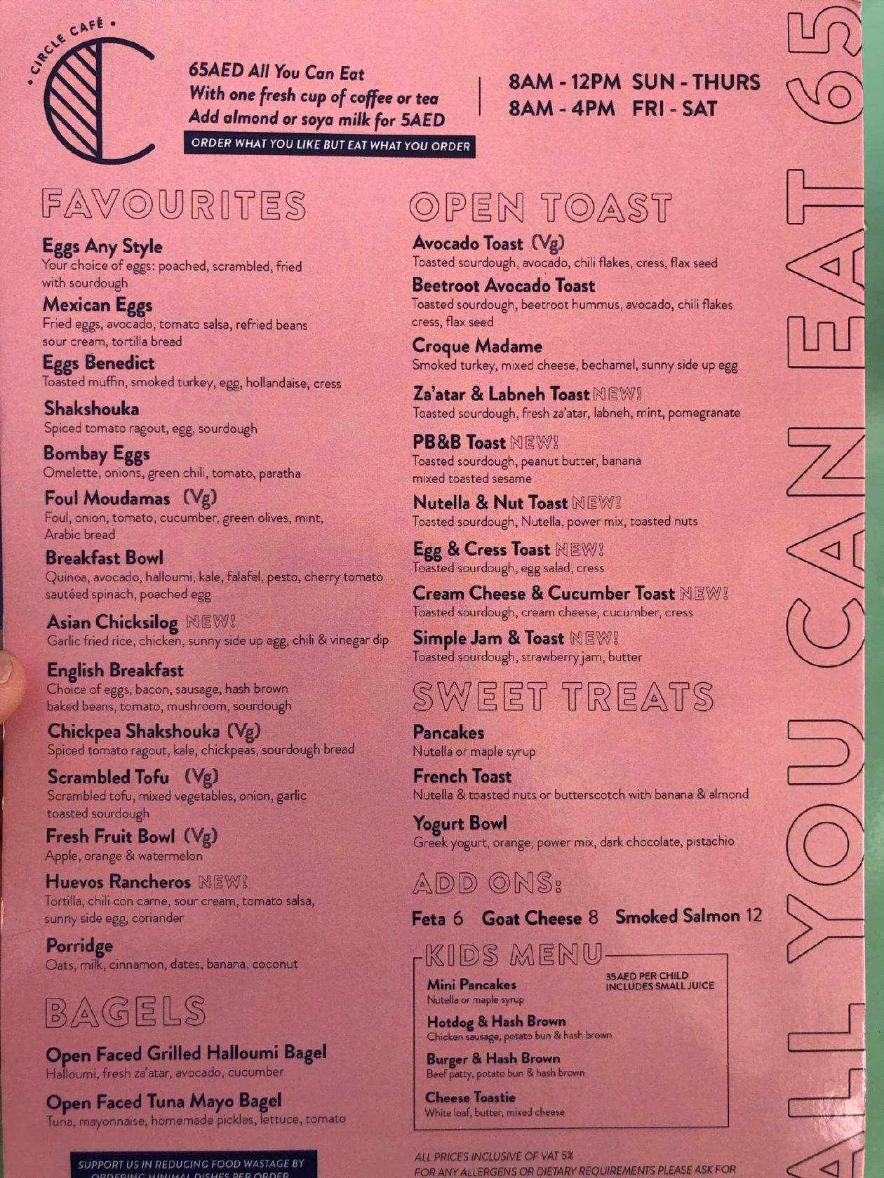 Menu at Circle Cafe (Dubai Media City), Dubai, Al Falak St - behind CNN ...