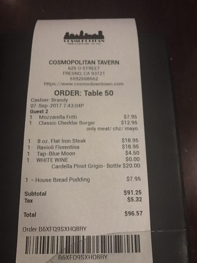 Menu at Cosmopolitan Tavern & Italian Grill pub & bar, Fresno, 625 O St