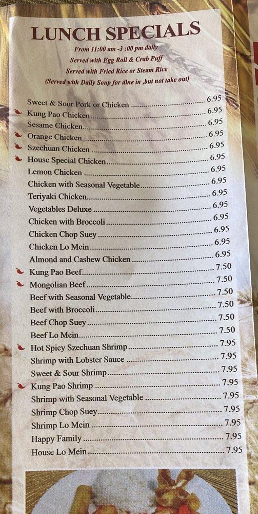 Menu at Golden Harvest restaurant, Queen Creek