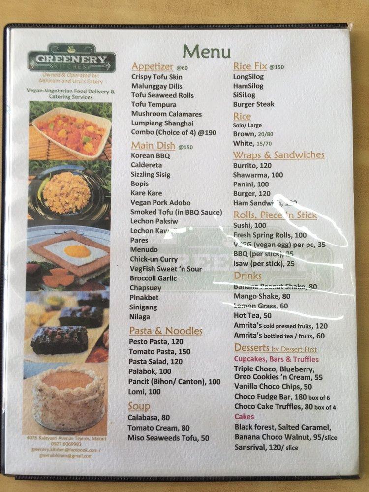 Menu at Greenery Kitchen PH restaurant, Makati