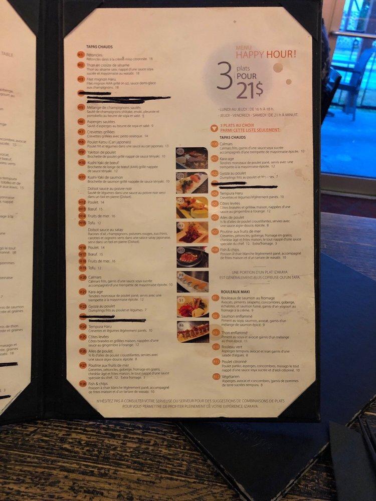 Menu at Haru Izakaya restaurant, Gatineau
