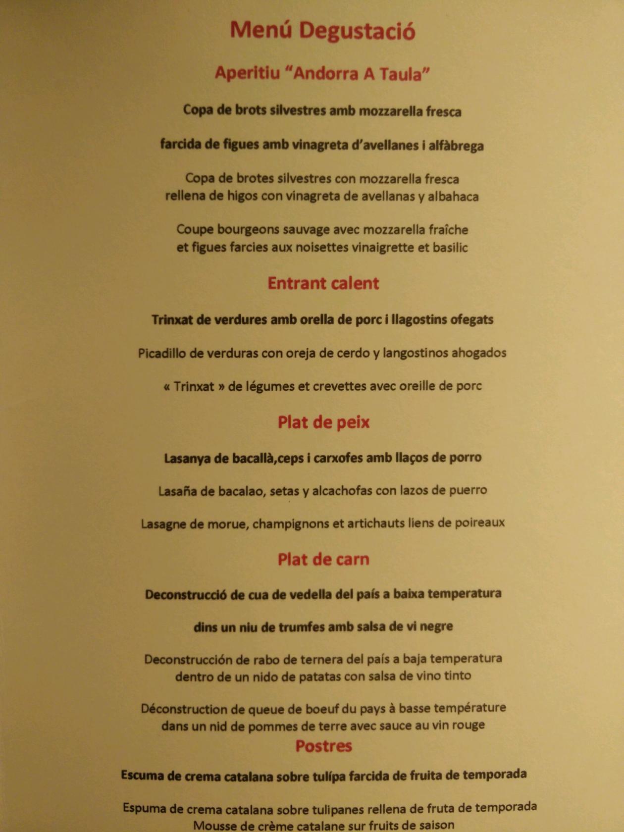Menu at Marisqueria Don Denis restaurant, Les Escaldes