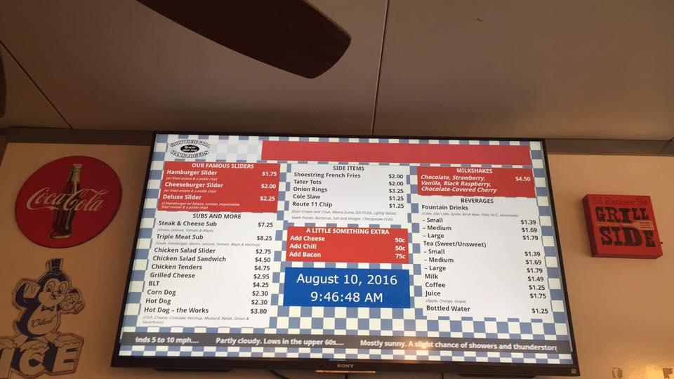 Menu at Snow White Grill restaurant, Winchester, 159 N Loudoun St