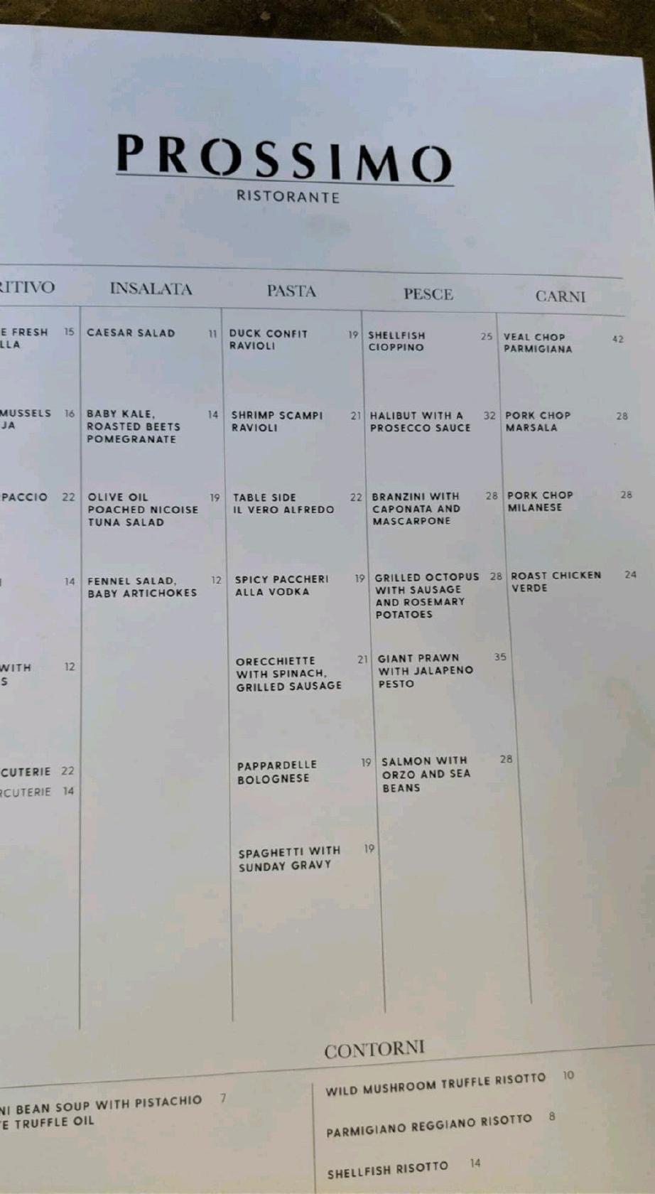 Menu at Prossimo Ristorante pub & bar, Tulsa, E 15th St