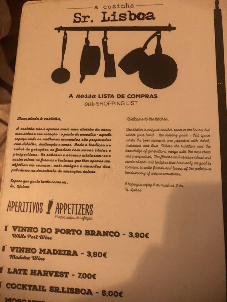 Menu at A Cozinha - Sr. Lisboa restaurant, Lisbon