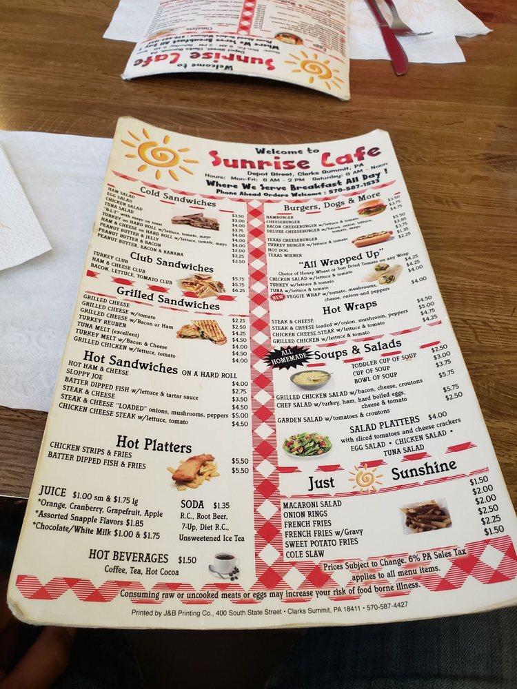 Menu at Sunrise Cafe, Clarks Summit, 212 Depot St
