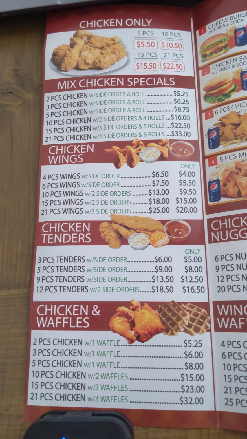 Menu at Texas Chicken & Grill restaurant, Baltimore