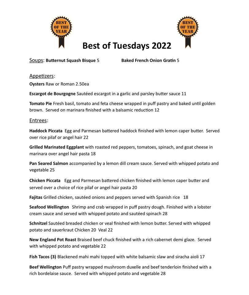 Menu at Union Hall Inn Restaurant & Catering, Johnstown