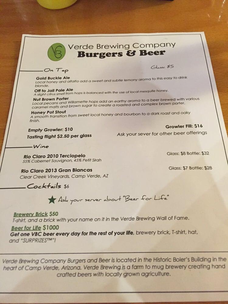 Menu at Verde Brewing Company pub & bar, Camp Verde, 724 Industrial Dr #7a