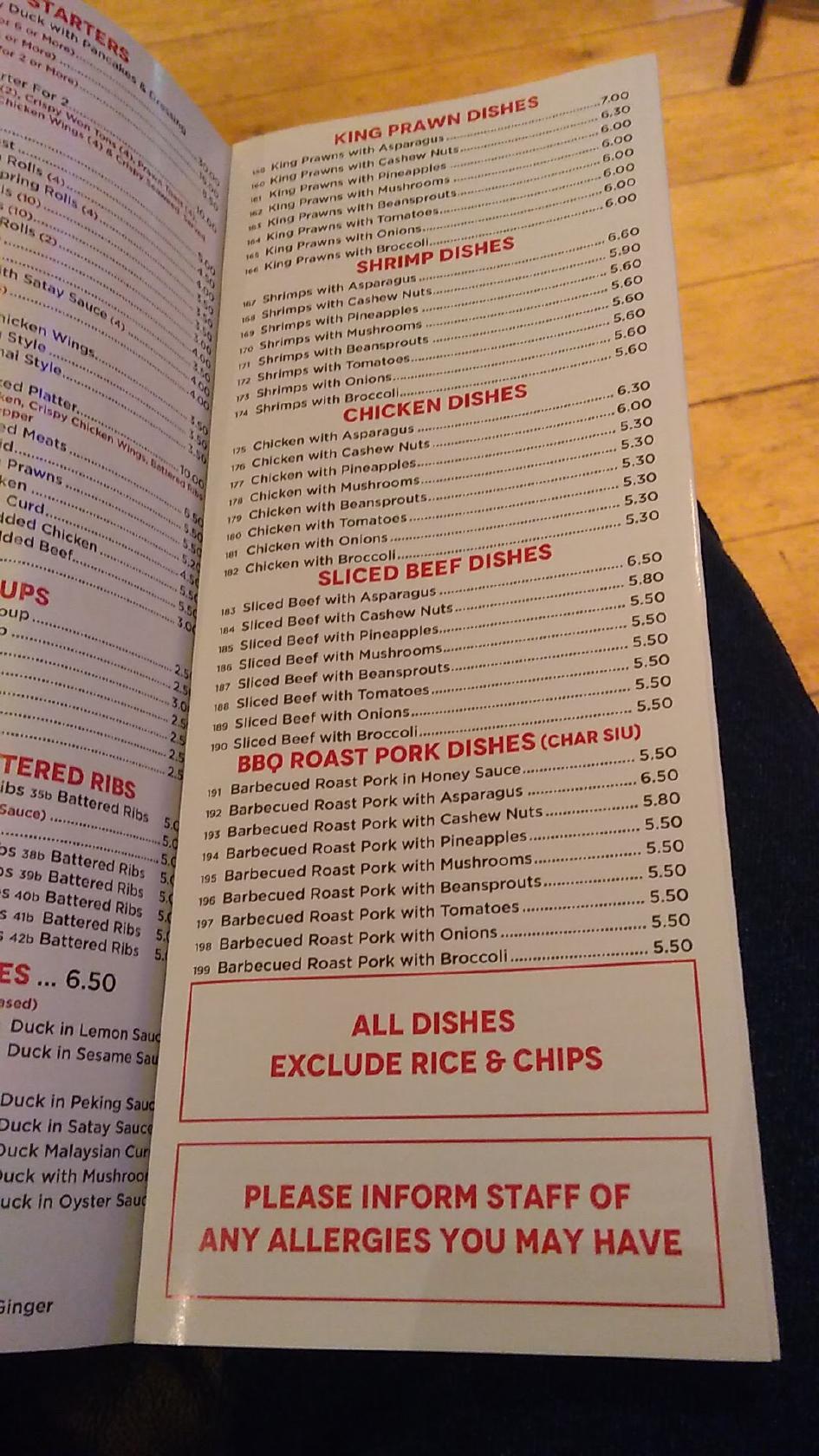 Menu at Wings Take-Away restaurant, Harrogate