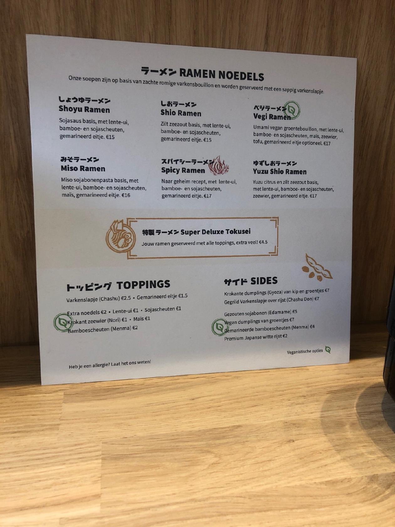 Menu at Zuru Zuru Ramen, Ghent, Kortrijksesteenweg 110