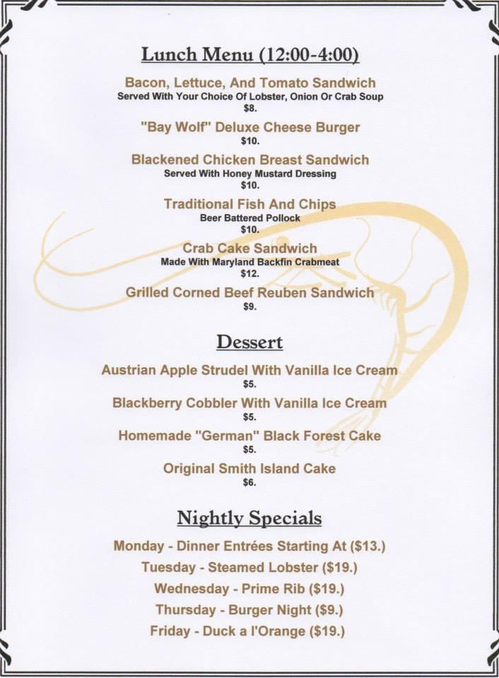 Menu at Bay Wolf Restaurant, Rock Hall