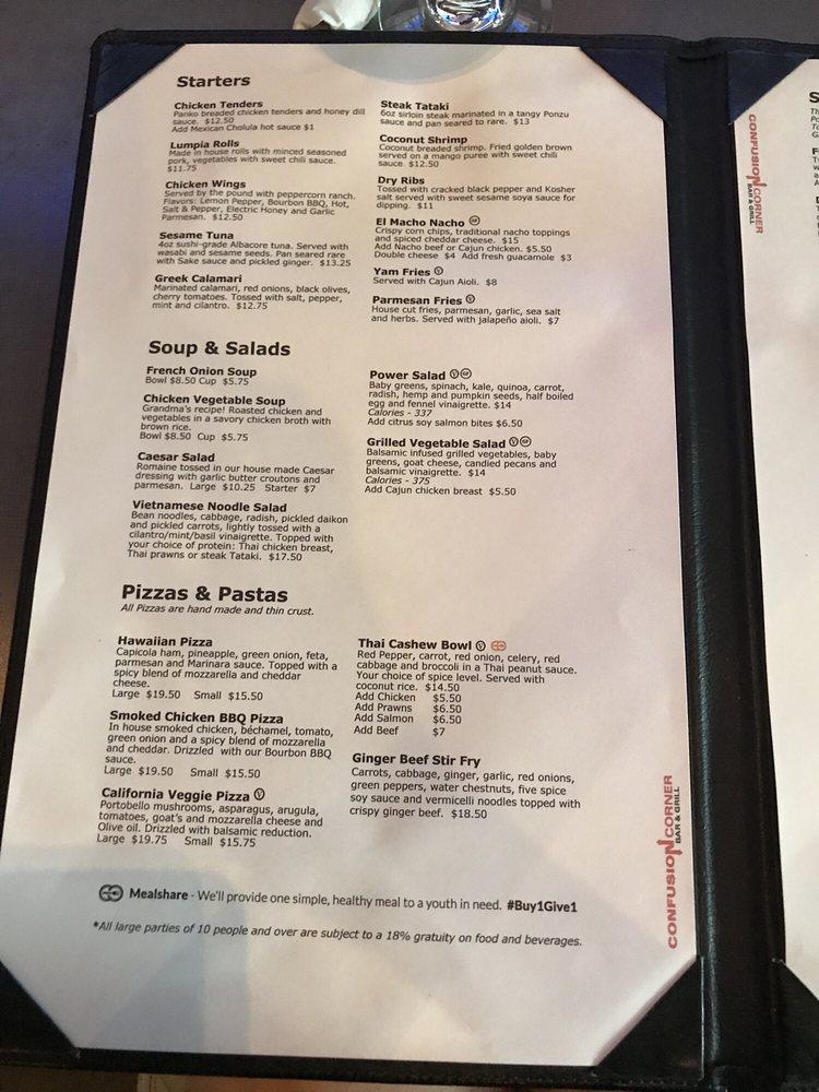 Menu at Confusion Corner Drinks + Food pub & bar, Winnipeg