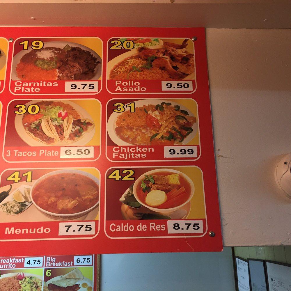 Menu at El Rey Taqueria restaurant, Oklahoma City, 100 S May Ave
