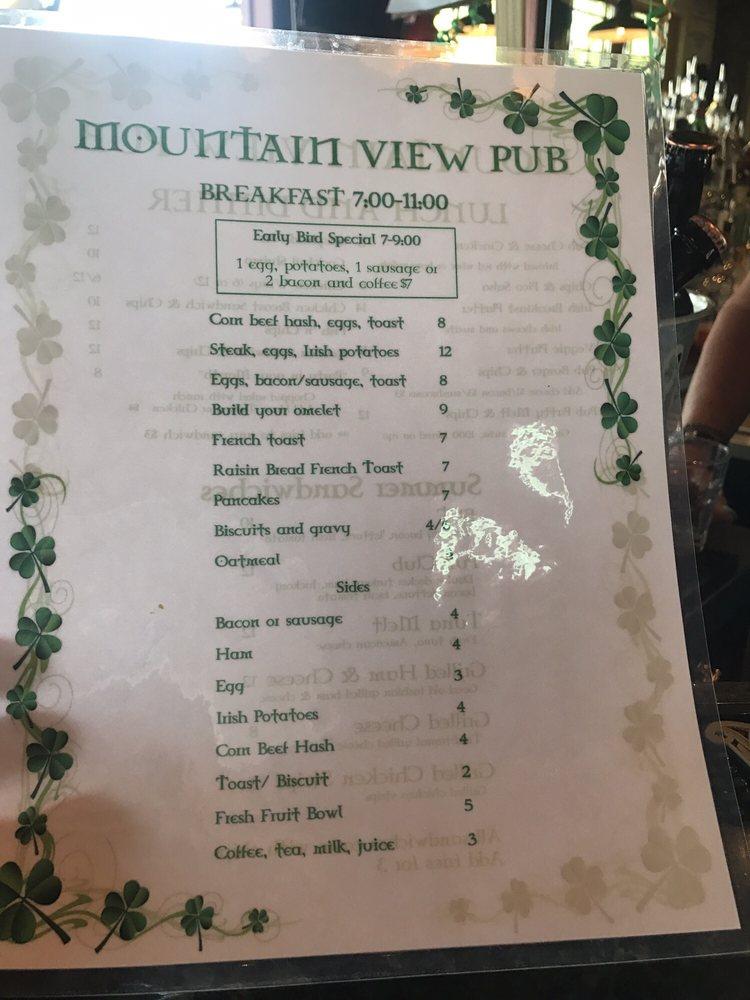 Menu at Mountain View Pub, Cave Creek