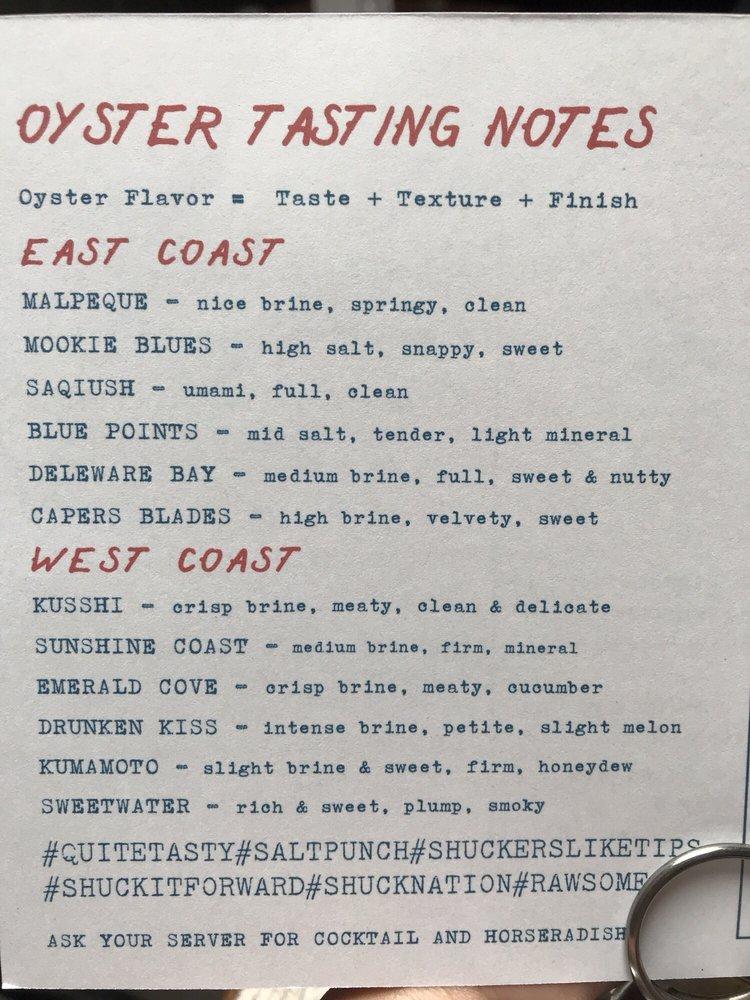 Menu at Muddy Waters Oyster Bar, Pittsburgh