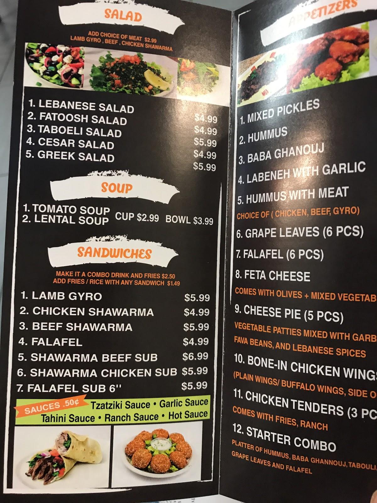 Menu at Shawarma World restaurant, Irving